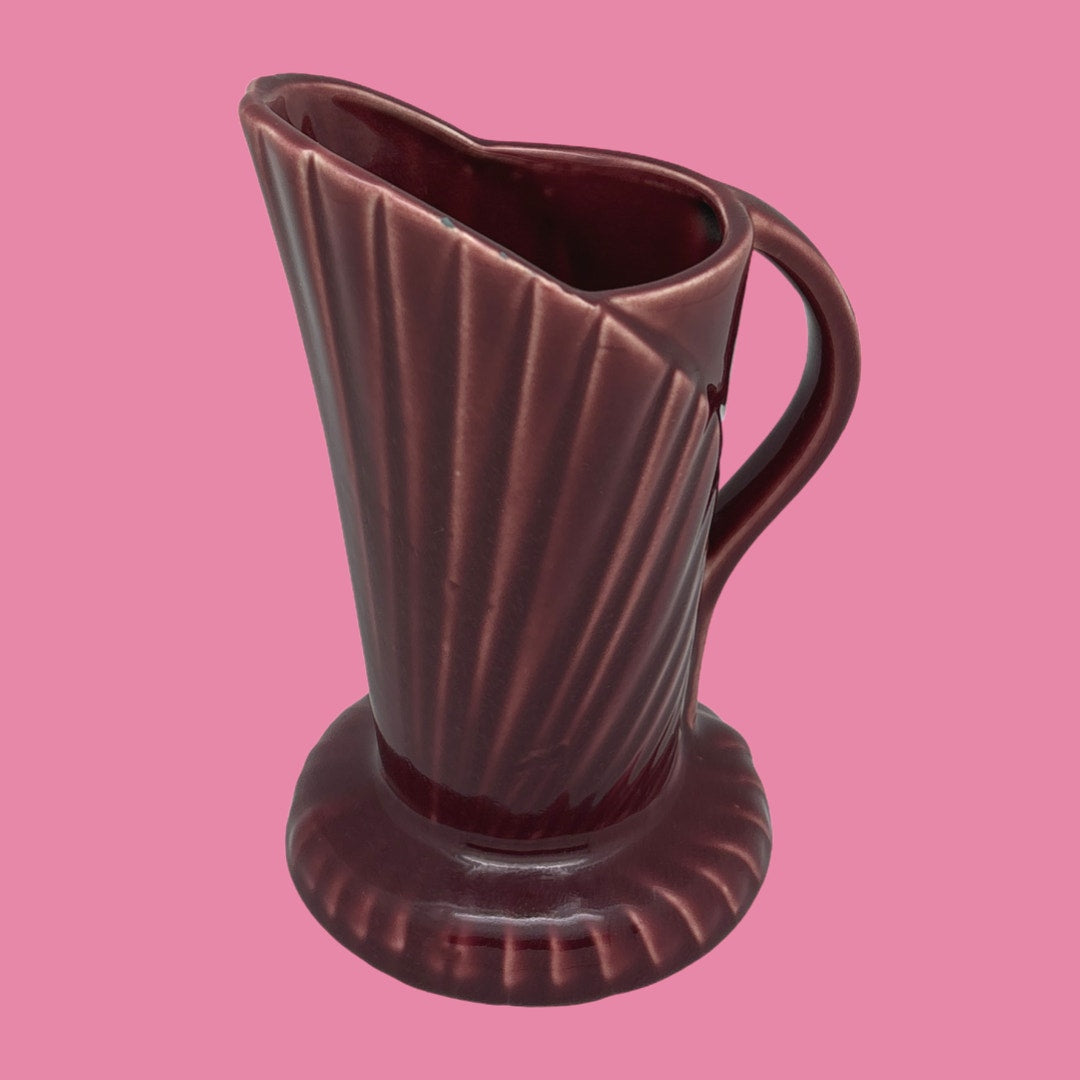 Vintage MORTON POTTERY #492 Burgundy Fan Style Pitcher Vase 1943 7" Ta ...