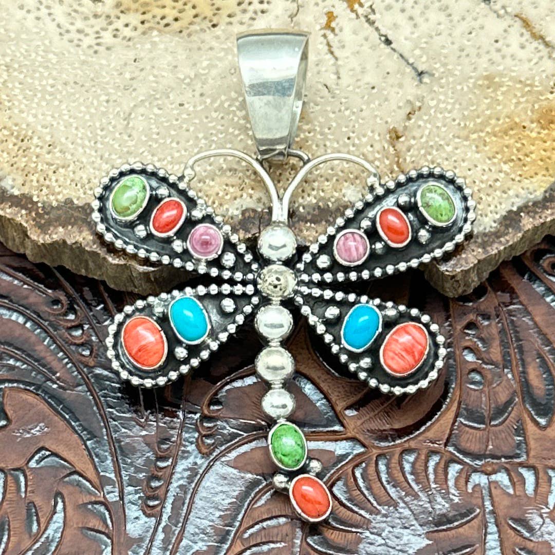 DARREN LIVINGSTON Native American Navajo Multi-Stone Statement Dragonf ...
